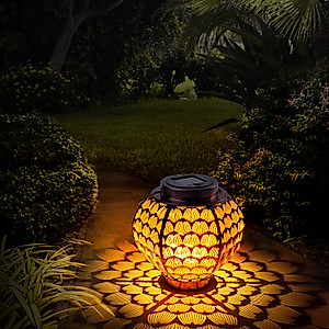 Bownew Outdoor Hanging Solar Lantern Outside Waterproof Metal Solar Powered Lights Decor for Garden Patio Deck Lawn Pathway Yard Porch Balcony Tabletop and Tree