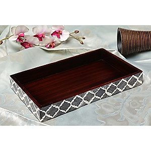 Decorative Guest Hand Towel Storage Tray Dispenser, Sturdy Holder for Disposable Paper Napkins - Bathroom Vanity Countertop Organization - 10x6 Inches, Grey-White, Gifts for Mom