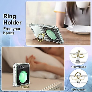 GOHHME for Samsung Galaxy Z Flip 5 Case TPU Shockproof Phone Cover Silm Thin Aesthetic Clear Phone Cases Rugged Tough Hard Covers with Ring Stand and Hinge Protection (Clear)