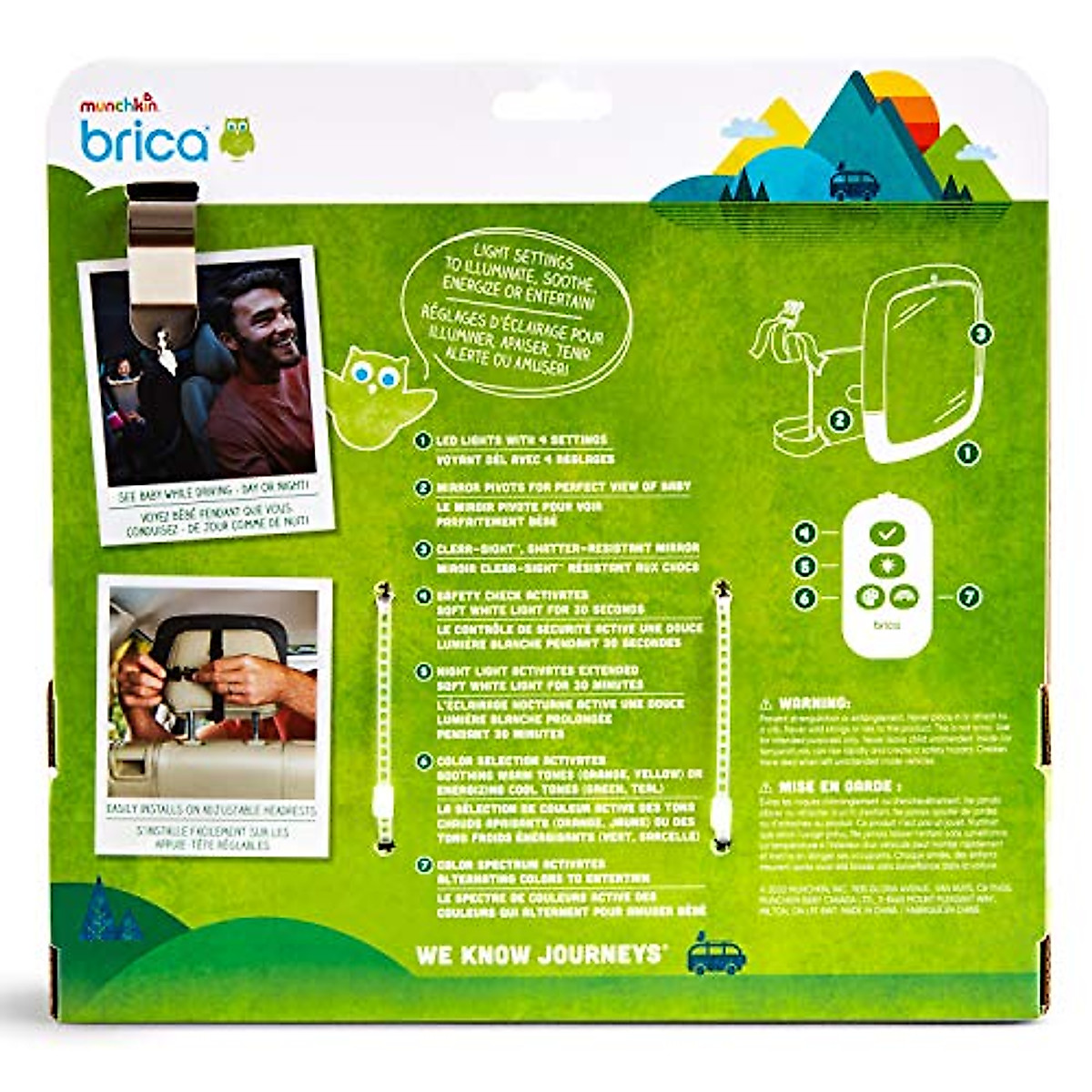 Munchkin® Brica® Night Light™ Pivot Baby in-Sight® Adjustable Car Mirror, Crash Tested and Shatter Resistant, Black