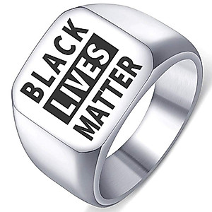 Dacai Engraved Black Lives Matter BLW Movement Stainless Steel Womens Protests Justice Ring