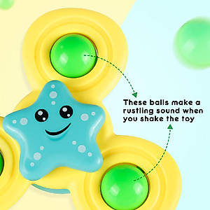 SEPEORUL Suction Cup Spinning Top Toy 3PCs Sensory Toys for Toddlers 1-3 Baby Bath Toys Baby Spinner Toys, Interesting Sucker Gameplay Early Learner Toys for Bath Tub, Dining Table or High Chair