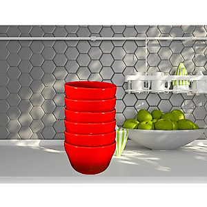 Bruntmor 8 oz Porcelain Bowls Set of 6 - for Ice Cream, Dessert, Soup, Small Side Dishes, Salad, Cereal, Rice - Microwave, Dishwasher and Oven Safe - Red Color