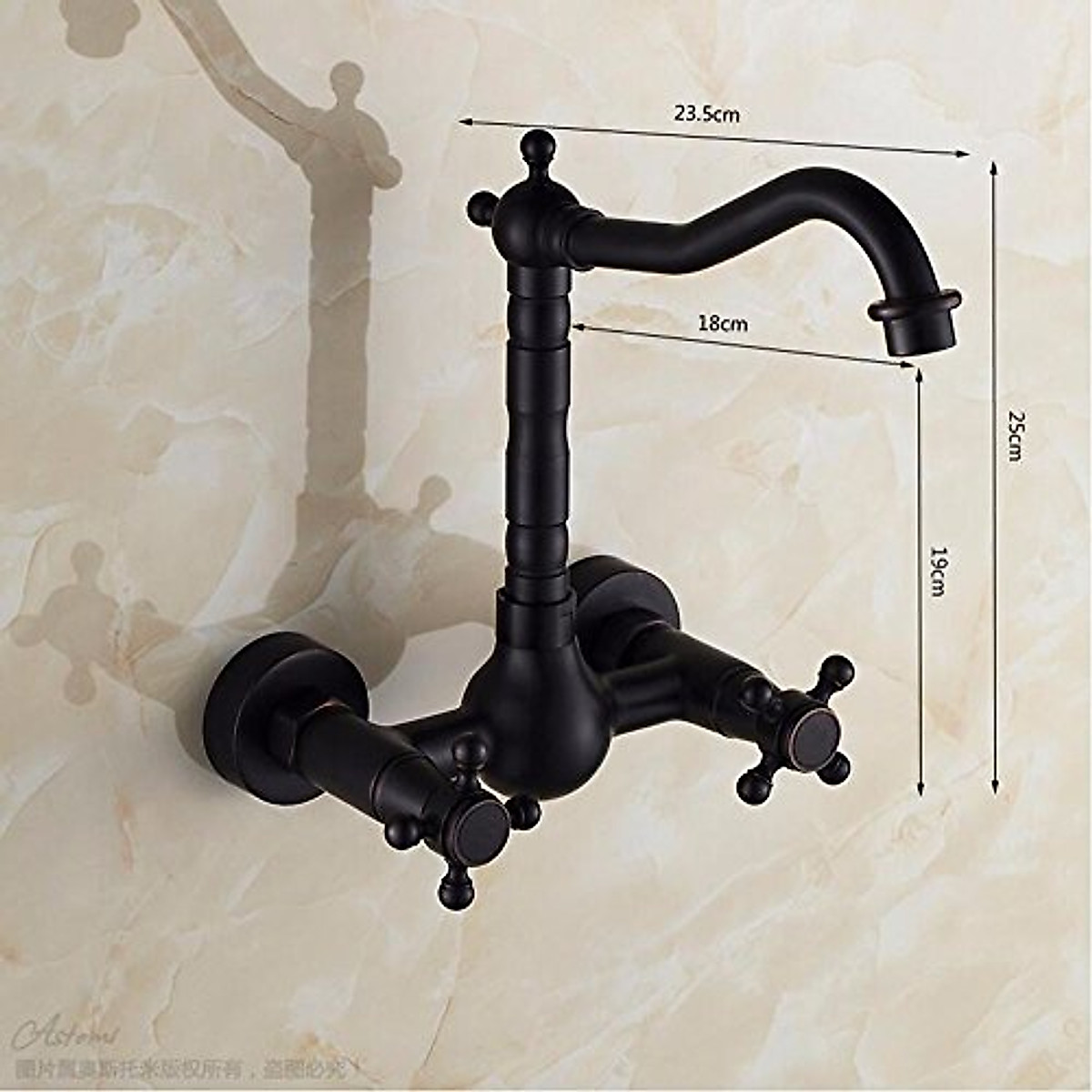 SJQKA Faucet Black bronze antique faucet, faucet basin, cold and hot wall, double hole basin faucet