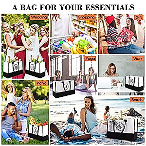 GIFTOXO Personalized Initial Tote Bag for Women,Canvas Tote Bag for Wedding Bride Beach,Monogrammed Gift for Teacher Mom B