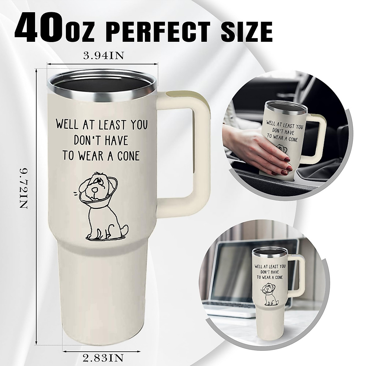 Get Well Soon Gifts for Women & Men, Get Well Soon Tumbler 40oz, After/Post Surgery Recovery Gift for Chemo Patients Cup, Feel Better Gifts - Well At Least You Don't Have To Wear A Cone