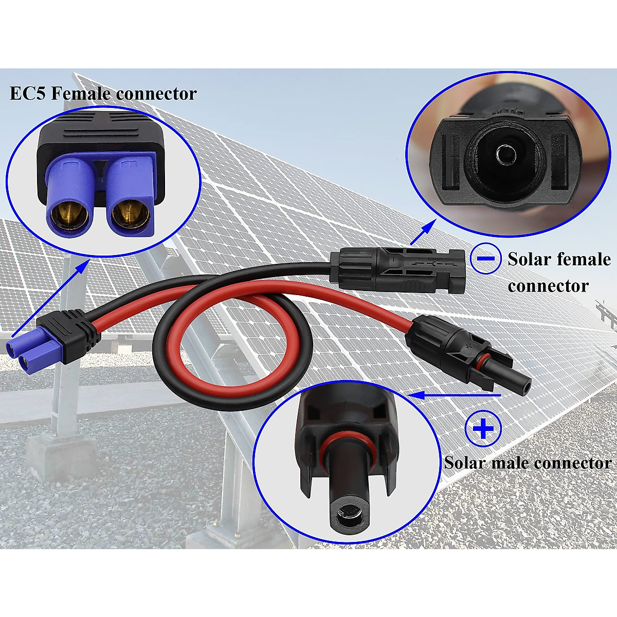 zdyCGTime 10AWG EC5 Female to Solar Male and Female Photovoltaic Power Cord Kit is Compatible with EC-5 Female Plugs and Solar Connectors,for Solar Motorcycle Weeder Generator etc.(40cm/1Pack)