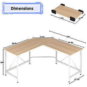 soges L-Shaped Desk 59 x 59 inches Large Computer Desk Corner Desk Office Desk Computer Table, White Oak CS-ZJ02-MO
