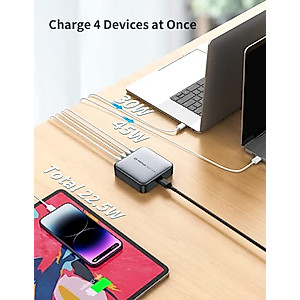 MOMAX USB C Charging Station, 100W GaN USB C Charger with 6.56ft Cord, Fast USB C PD Charger Hub with 2USB-C, 2USB-A, PPS, QC, Desk Charging Station for iPhone14/13/12, MacBook Pro/Air, Laptop, etc