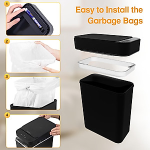 LJIACLEA Bathroom Smart Touchless Trash Can for Kitchen 2.6 Gallon Automatic Motion Sensor Rubbish Can with Lid Waterproof Narrow Small Garbage Bin for Kitchen, Toilet, Bedroom, RV(Black,Battery)