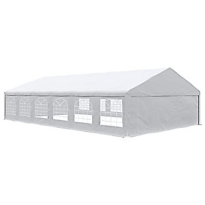 Outsunny 23' x 39' Party Tent & Carport, Large Outdoor Canopy Tent with Removable Sidewalls, 2 Doors and Windows, White Tents for Parties, Wedding, Events, BBQ Grill