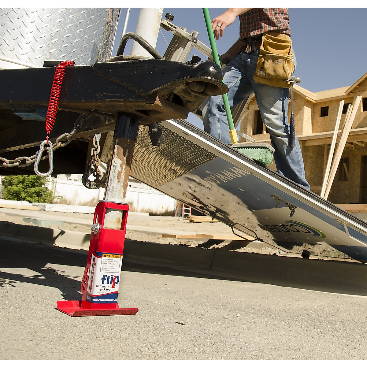 Fastway Flip 88-00-6500 Trailer Tongue Automatic Fold-Up Jack Foot Plate--6 Inch Extension (2-Inch Inner Jack Tube), 2 1/4 Inch , RED