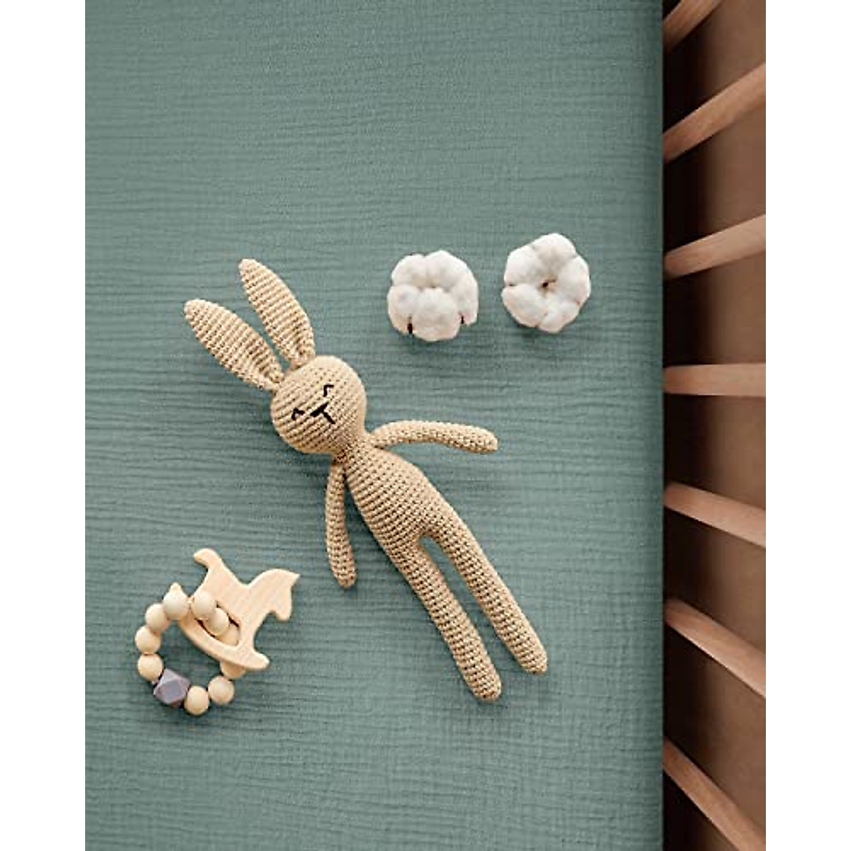 Muslin Crib Sheets for Girls and Boys, Cotton Boho Neutral Fitted Baby Crib Sheet for Standard Crib Mattress & Toddler Bed Mattress (52"x28"), Soft and Breathable, 2 Pack (Roman Green&Botanical Leaf)