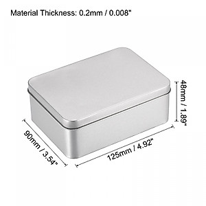 uxcell Metal Tin Box, 4.92" x 3.54" x 1.89" Rectangular Empty Tinplate Containers with Lids, Silver Tone, for Home Organizer, Candles, Gifts, Car Keys, Crafts Storage