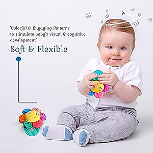 Wristy Buddy Teething Ring for Babies 0-6 8 10 12 Months | Cute Soft Flower Teething Toys & Gloves | Baby Teething Relief Toy Pack | Infant Chew Toys for 3-6 Months, 1 2 3 Years