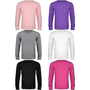 Cooraby 6 Pack Girls Boys Athletic Performance Long Sleeve Shirt Tops Kids Thermal Stretch Undershirt Moisture Wicking Top
