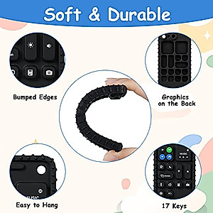 Aolso 2PCS Baby Teether Toys Silicone, Remote Control Shape Teething Toys and Cell Phone Teething Toys with 2PCS Pacifier Clip, Baby Teething Toys for 0-12 Months, Chew Toys BPA Free/Freezable(Black)