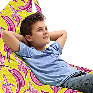 Lunarable Banana Lounger Chair Bag, Funky and Vibrant Peeled or Whole Fruit on Polka Dotted Background, High Capacity Storage with Handle Container, Lounger Size, Pastel Pink Hot Pink