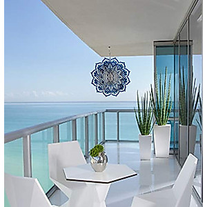 UOUDIO 3D Mandala Wind Spinner - Indoor Outdoor Stainless Steel Garden Decoration Crafts Ornaments (Blue Wind Spinner)