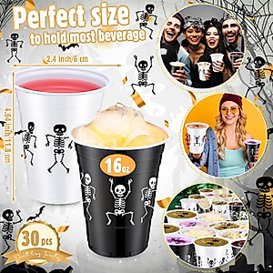 Potchen Skeleton Halloween Plastic Cups 16 oz Skeleton Printed Disposable Party Plastic Cups Funny Plastic Cups for Soda Juice Drinking Punch Halloween Party Favors Black and White(30 Pcs)
