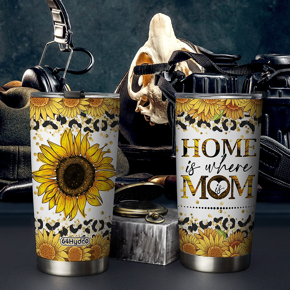 20oz Sunflower Mom Tumbler, Home is where Mom is, Grandma, Mother Gifts, Coffee Thermos for Women, Stainless Steel Double Wall Vacuum Insulated Coffee Mug, Travel Cup with Lid