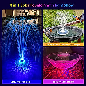 FineBud Solar Pool Fountain with Underwater Lights,6 Lighting Modes Floating Pool Fountain for Above Ground Pool,Waterproof Outdoor Solar Water Fountain Pump,Pool Sprinkler Fountain for Bird Bath,Pond