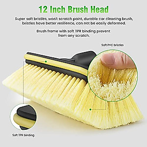 JINHILL Car Wash Brush with Long Handle - 17-67 Inch Telescopic Flow Through Car Washing Brush with On/Off Switch, 10" Soft Bristle Head for RV, Trucks, Deck, Panel, No Scratch Dip Car Cleaning Brush