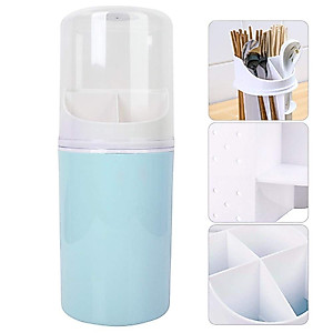 Kitchen Utensil Holder with Cover, 4 Compartment Wall-Mounted Countertop Plastic Silverware Holder Utensil Drying Rack for Cutlery, Chopstick, Spoons, Forks, Knives(Blue)