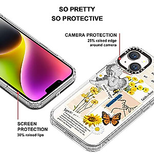 MOSNOVO Compatible with iPhone 14 Plus Case, [Buffertech 6.6 ft drop Impact] [Anti Peel Off Tech] Clear TPU Bumper Women Girl Phone Case Cover with Vintage Collage Art Designed for iPhone 14 Plus 6.7"