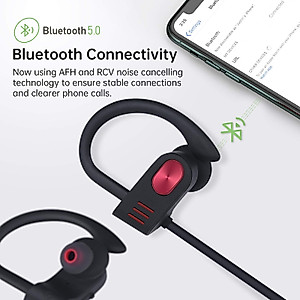 HOOTEK Bluetooth Earphones, V5.0 IPX7 Waterproof Earbuds Wireless Sport Headphones, Bass HD Stereo Sweatproof Earbuds, CVC8.0 Noise Cancelling Headset for Workout, Running, Gym, 8Hrs Up Play time