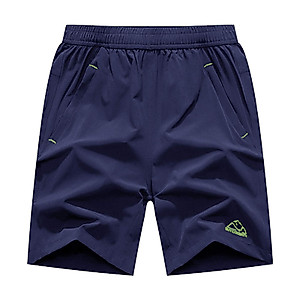 Rdruko Men's Outdoor Running Shorts Quick Dry Lightweight 7" Hiking Shorts with Zip Pockets(Navy, US XL)