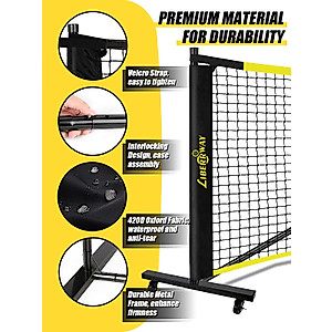 Pickleball Net LIBERRWAY Portable Pickleball Net with Wheels and Carry Bag 22FT Official Regulation Size Pickleball Net for Driveway Outdoor Backyard Metal Frame & Easy Set Up