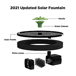 Xinhong 3W Solar Bird Bath Fountain Pump, Solar Fountain Pump for Bird Bath with 6 Nozzles, 6.3" Water Fountain Pump Outdoor Watering Submersible Pump for Pond, Pool, Garden, Fish Tank