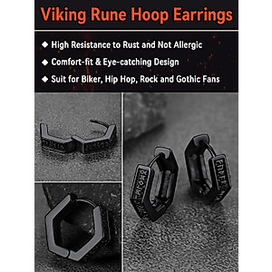 Vintage Rune Hoop Earrings for Male Black Punk Norse Vikings Stuff Amulet