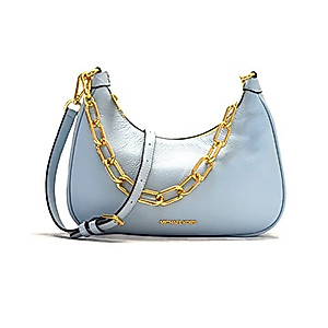 Michael Kors Cora Pebbled Leather Chain-Link Crossbody Bag Purse Handbag (PALE OCEAN)