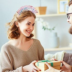 KALIONE Glitter Birthday Tiara Headpiece, Cute Party Headband Decorations for Women Girls, Pink