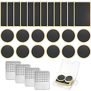 Pre-glued Patch Puncture Repair Kit Bike Tire Patch Repair Kit, Bicycle Tube Puncture Rubber Patches Glueless Patches with Metal Rasp and Portable Case for Bike Inner Tube