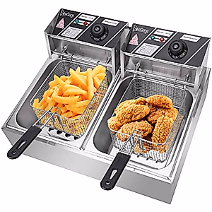 5000W Commercial Deep Fryer, 12L Electric Dual Tank Deep Fryer