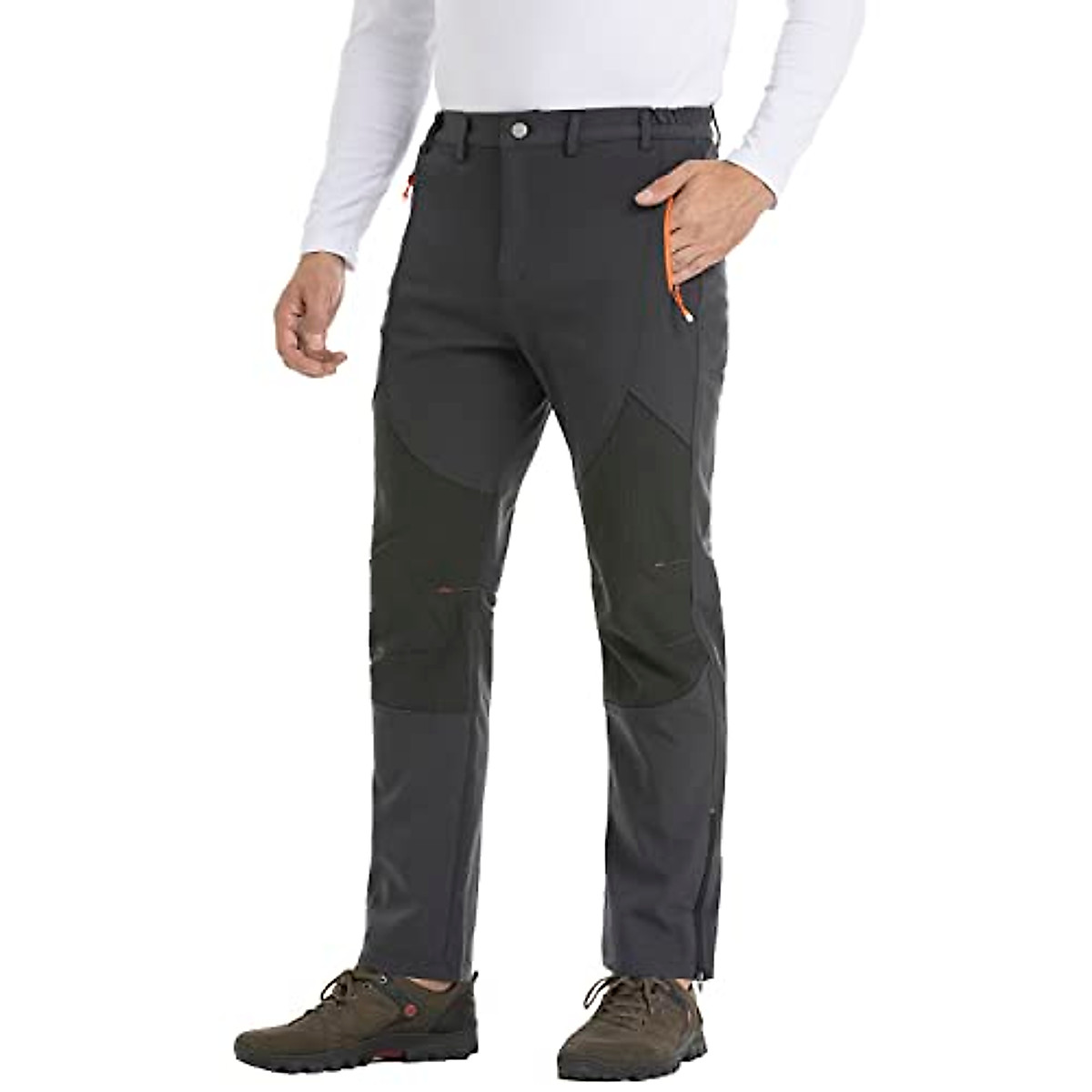 NAVEKULL Men's Ski Snow Pants Fleece Lined Windproof Waterproof Outdoor Snowboard Trousers Winter Warm Soft Shell Hiking Camping Fishing Climbing Travelling Black Grey Pants With Zipper Pockets