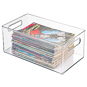 mDesign Deep Plastic Storage Organizer Container Bin, Game and Comic Organization for Cabinet, Cupboard, Playroom, Shelves, Closet - Holds Video Games, Tablets, DVDs, Ligne Collection, 2 Pack, Clear
