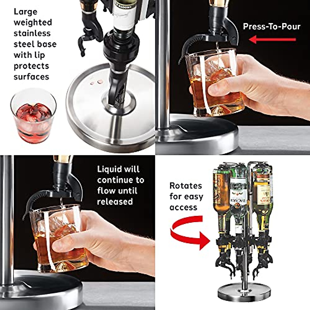 OGGI Professional 6-Bottle Revolving Liquor Dispenser, Stainless Steel