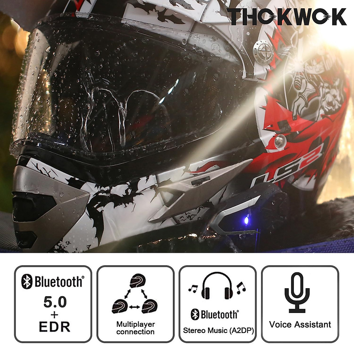THOKWOK Motorcycle Bluetooth Headset,New Version BT-S3 1000m Helmet Bluetooth Intercom, Motorcycle Bluetooth Communication System for Ski/ATV/Dirt Bike Up to 3 Riders(Boom Microphone, Pack 1)