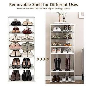 Tangkula 7-Tier Vertical Shoe Rack, Patented Entryway Wooden Double Rows Shoes Rack with Anti-Toppling Device, Narrow Shoe Rack Organizer, Space Saving Shoes Storage Stand for Front Door