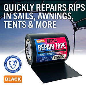Repair Tape for Fabric Boat Covers, Canvas Tents, Pop-Up Campers, RV Awnings, Tarps, Canopies, Bimini Tops, Sails, Air Mattress Patch Kit, 30ft x 3" Black Heavy-Duty Waterproof Vinyl