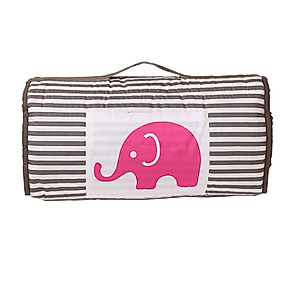 Bacati - 100% Cotton Percale Fabrics Nap Mat with Pillow for Toddler Girls, Measures 50 x 20 x 1.5 Inches, Ideal for Daycare and Preschool, BPA-Free (Elephants, Pink/Grey)