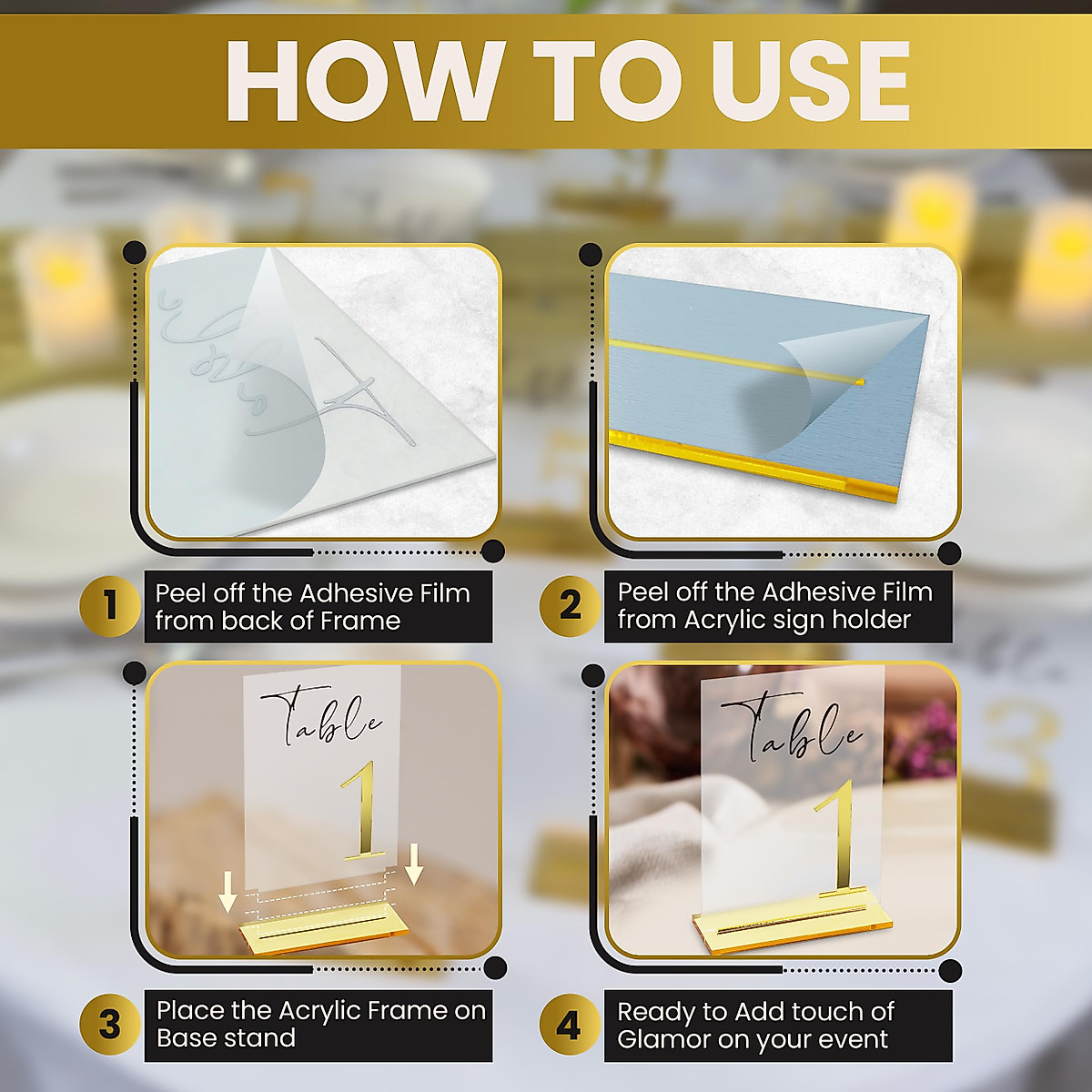 Table Numbers-Mirrored Gold Table Numbers & Base-Frosted Acrylic Table Numbers -Wedding Decorations for Reception-Minimalistic font table number stands 7x5-wedding table numbers for wedding reception