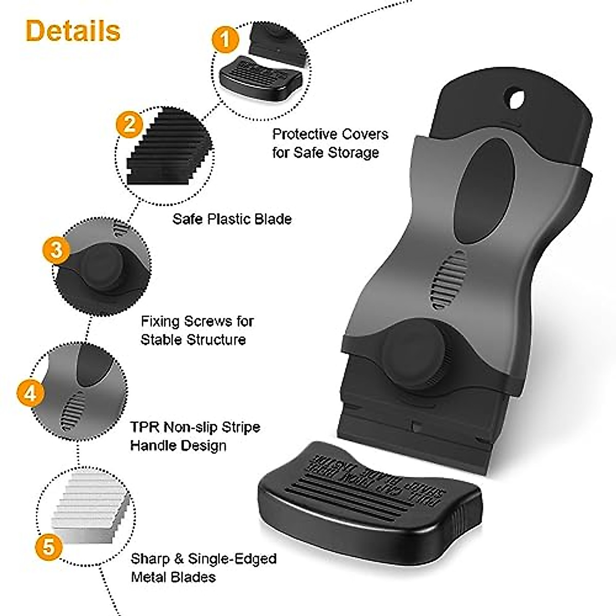 Ainiv Razor Blade Scraper, 2-in-1 Scraper Tool with 10PCS Metal Blades and 10PCS Plastic Blades, Multi-funtional Cleaning Razor Scraper for Decals, Stickers, Labels, Caulk, Adhesive, Paint Removal