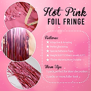 GOER 3.2 ft x 9.8 ft Metallic Tinsel Foil Fringe Curtains Party Photo Backdrop Party Streamers for Galentines Day,Birthday,Graduation,New Year Eve Decorations Wedding Decor (5 Packs,Hot Pink)