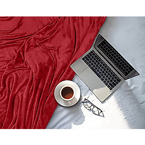 Utopia Bedding Fleece Blankets Bundle Pack of Black and Burgundy Queen Size Bed Blankets