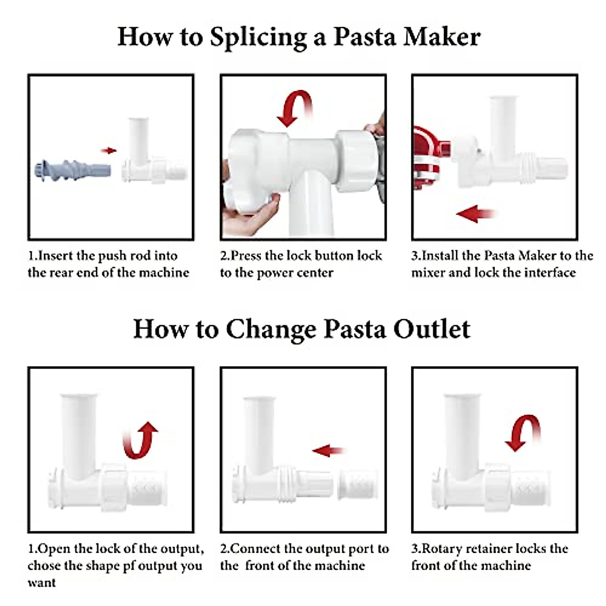 EHZBTL Pasta Press Attachment with 6 Different Shapes of Pasta Outlet, Durable Pasta Press Attachments for KitchenAid